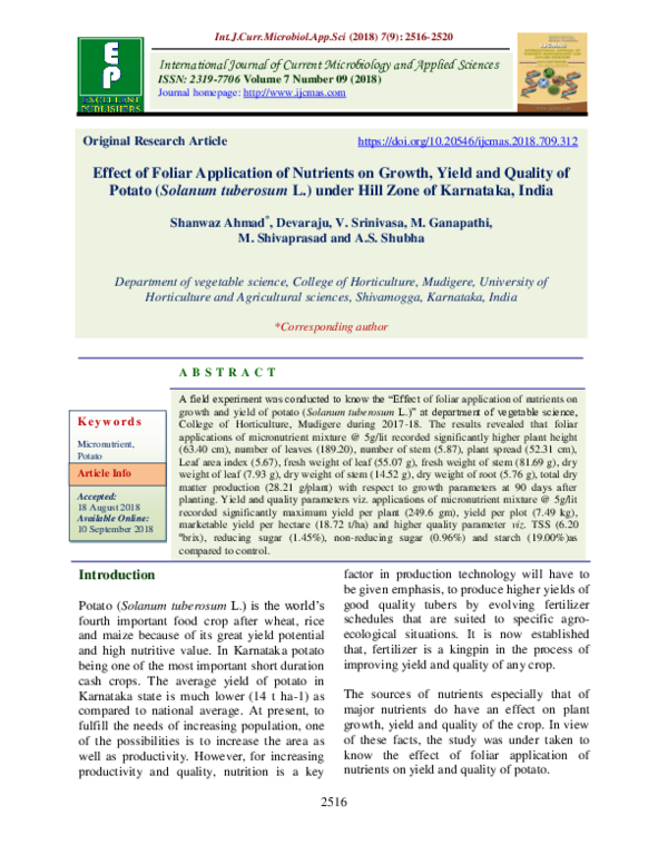 Pdf Effect Of Foliar Application Of Nutrients On Growth Yield And