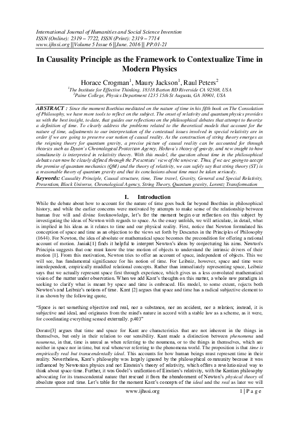 (PDF) In Causality Principle as the Framework to Contextualize Time in ...