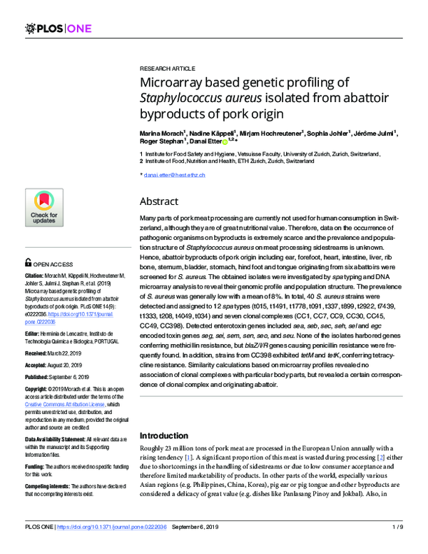 (PDF) Microarray based genetic profiling of Staphylococcus aureus isolated from abattoir ...