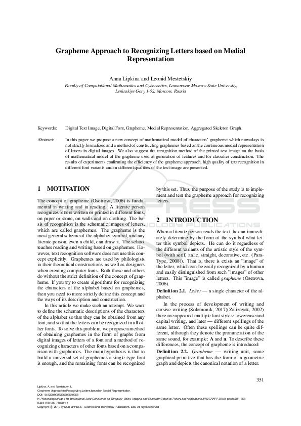 (PDF) Grapheme Approach to Recognizing Letters based on Medial ...