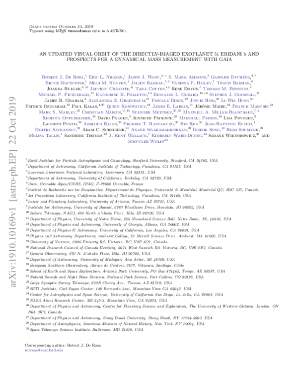 (PDF) An Updated Visual Orbit of the Directly Imaged Exoplanet 51 ...