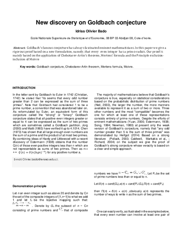 (PDF) New Discovery on Goldbach Conjecture