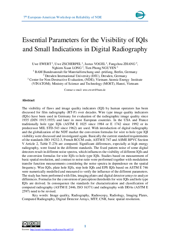 (PDF) Essential Parameters for the Visibility of IQIs and Small ...