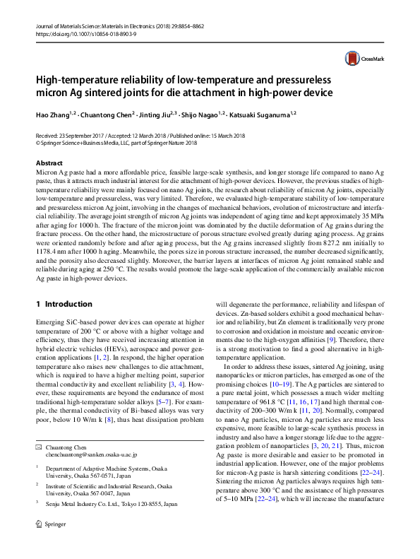 (PDF) High-temperature reliability of low-temperature and pressureless ...