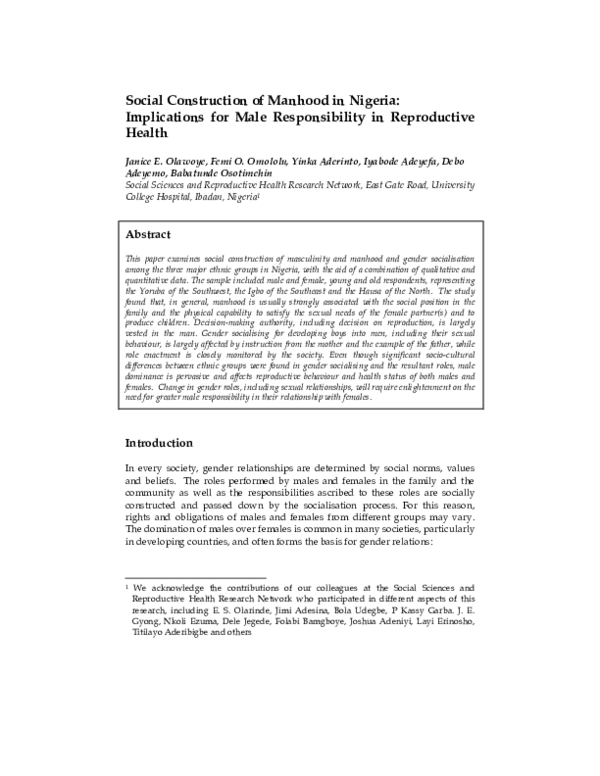 (PDF) Social Construction of Manhood in Nigeria: Implications for Male ...