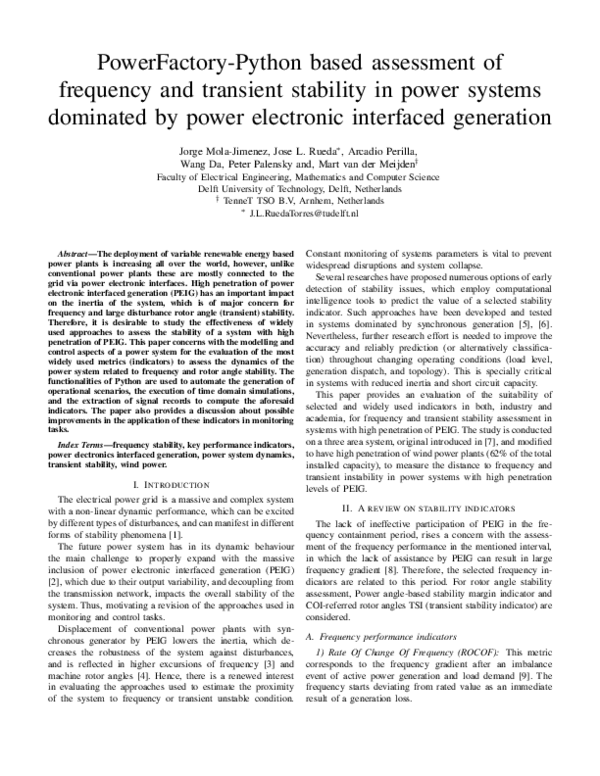 (PDF) PowerFactory-Python based assessment of frequency and transient stability in power systems ...