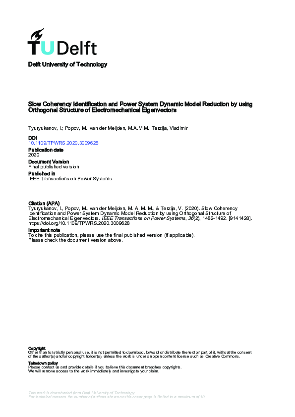 Pdf Slow Coherency Identification And Power System Dynamic Model Reduction By Using Orthogonal