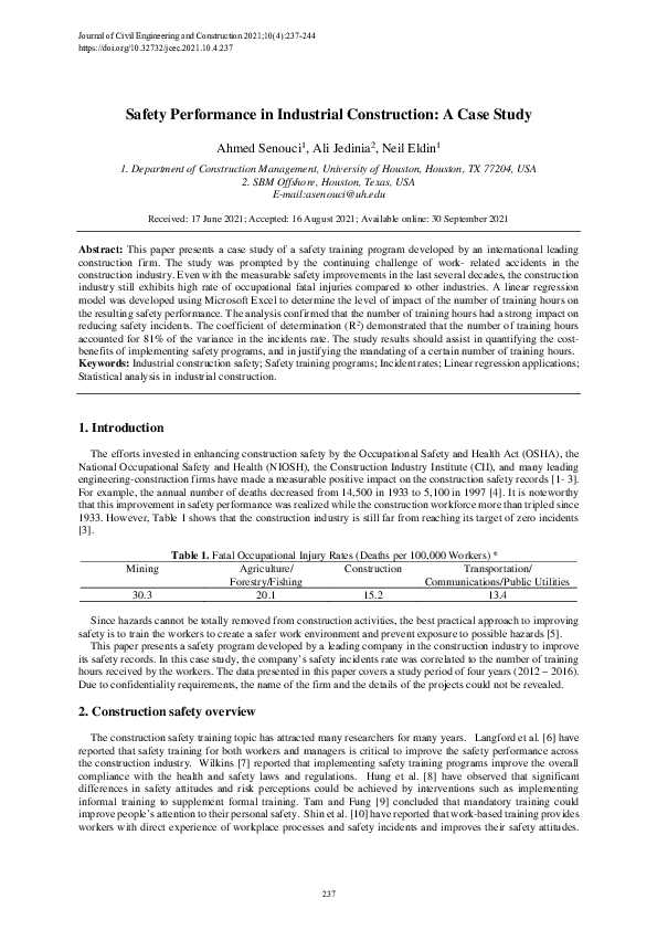 (PDF) Safety Performance in Industrial Construction: A Case Study