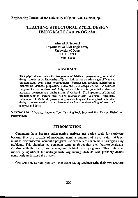 (PDF) Teaching Structural Steel Design Using Mathcad Program