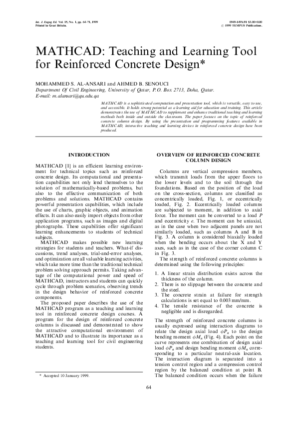 (PDF) MATHCAD: Teaching and Learning Tool for Reinforced Concrete Design