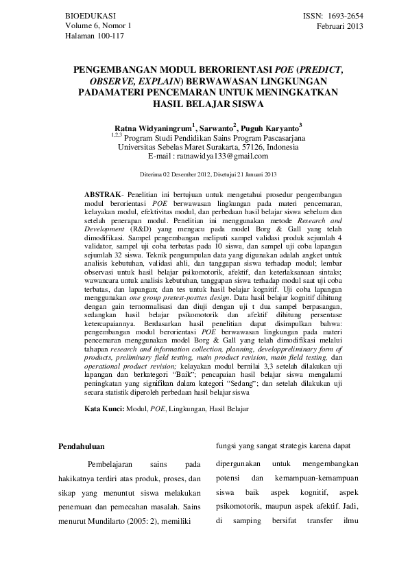 (PDF) Pengembangan Modul Berorientasi Poe (Predict, Observe, Explain) Berwawasan Lingkungan ...
