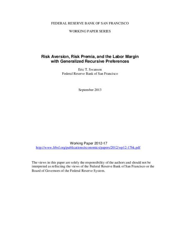 (PDF) Risk aversion, risk premia, and the labor margin with generalized recursive preferences