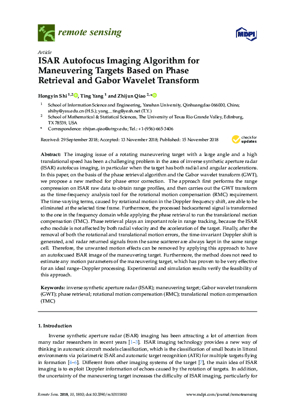Pdf Isar Autofocus Imaging Algorithm For Maneuvering Targets Based On Phase Retrieval And 0614