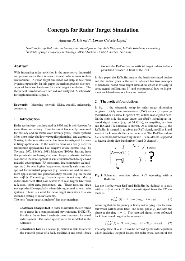 (PDF) Concepts for Radar Target Simulation
