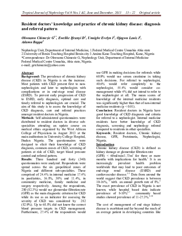 (PDF) Resident doctors’ knowledge and practice of chronic kidney ...