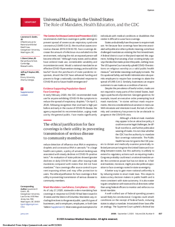 (PDF) Universal Masking in the United States