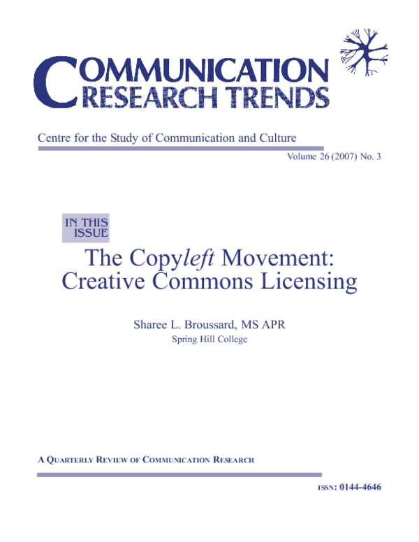 (PDF) The Copyleft Movement: creative Commons Licensing