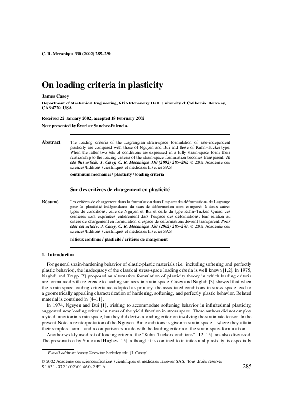(PDF) On loading criteria in plasticity