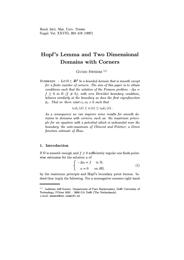 (PDF) Hopf's Lemma and two dimensional domains with corners