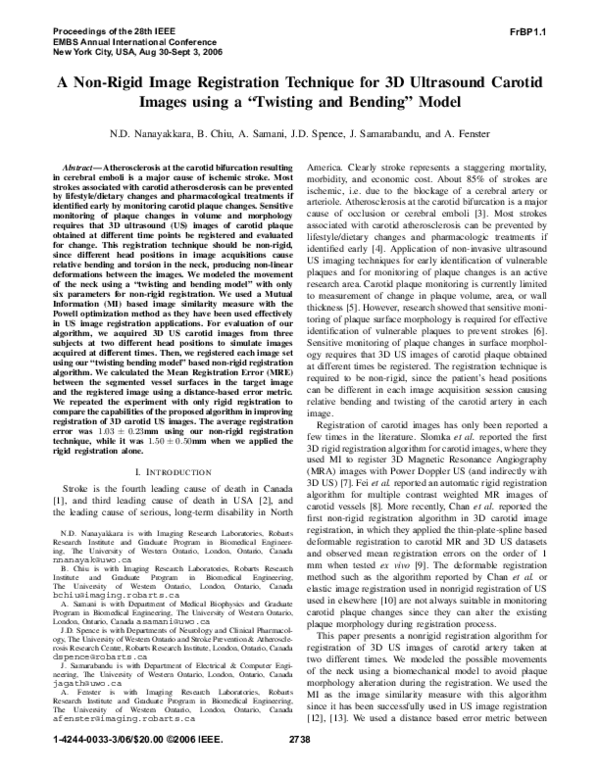 Pdf A Non Rigid Image Registration Technique For 3d Ultrasound Carotid Images Using A Twisting