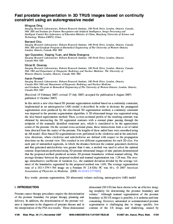 Pdf Fast Prostate Segmentation In 3d Trus Images Based On Continuity