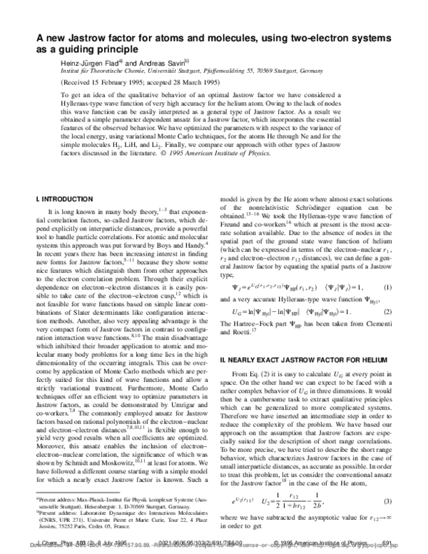 (PDF) A new Jastrow factor for atoms and molecules, using two-electron ...