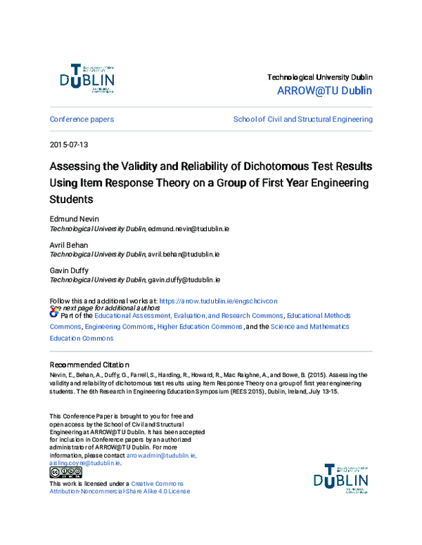Pdf Assessing The Validity And Reliability Of Dichotomous Test Results Using Item Response