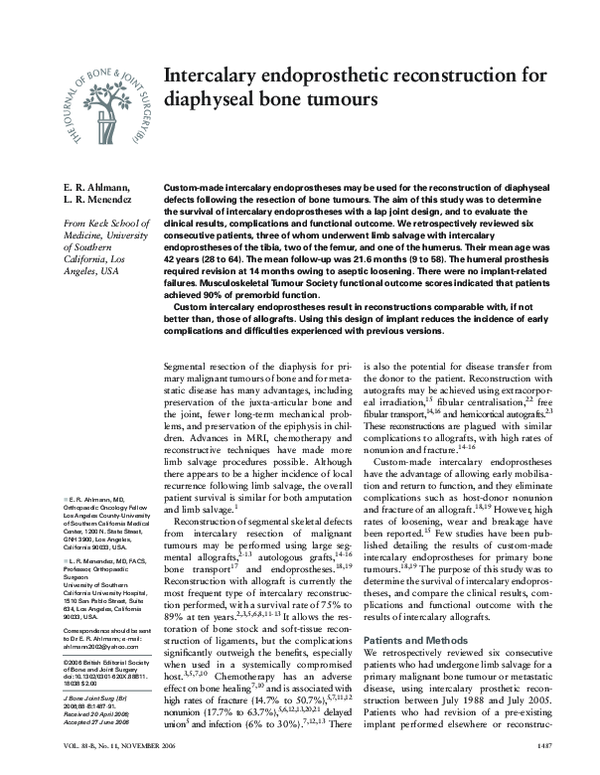 (PDF) Intercalary endoprosthetic reconstruction for diaphyseal bone tumours