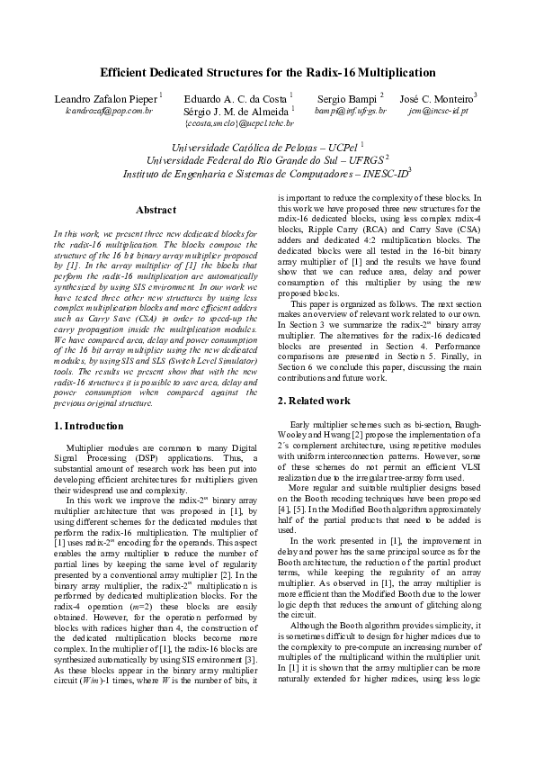 (PDF) Efficient Dedicated Structures for the Radix-16 Multiplication