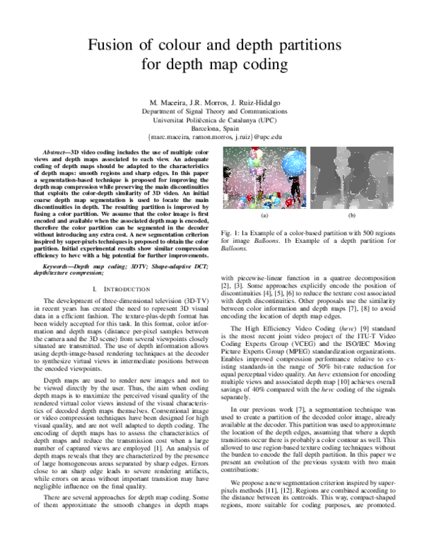 (PDF) Fusion of colour and depth partitions for depth map coding