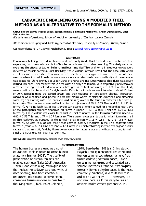 (PDF) Cadaveric embalming using a modified Thiel method as an ...