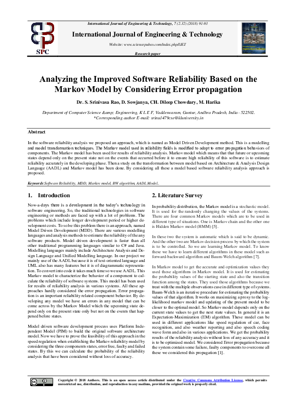Pdf Analyzing The Improved Software Reliability Based On The Markov