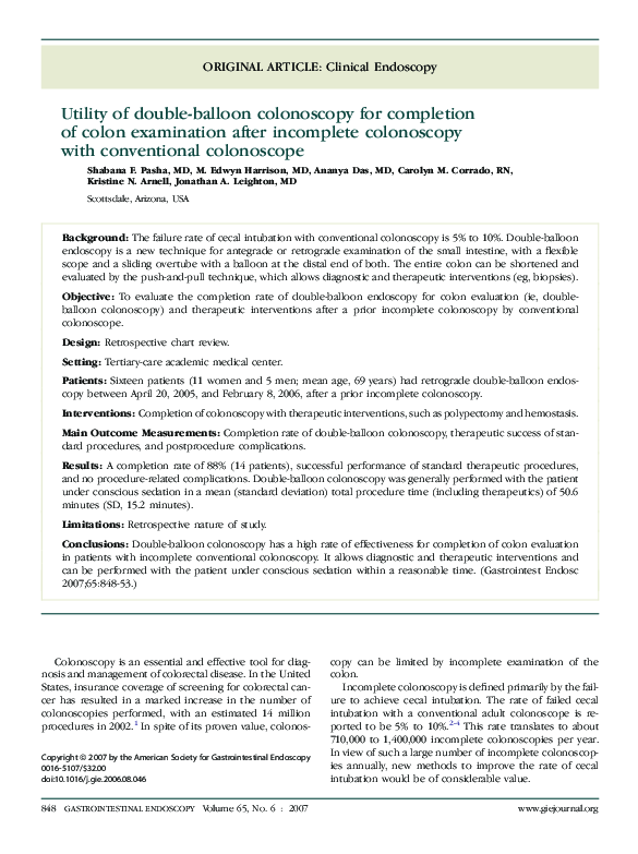 (PDF) Utility of double-balloon colonoscopy for completion of colon ...