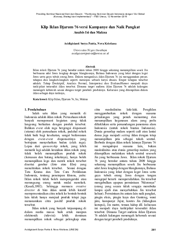 (PDF) Klip Iklan Djarum 76 versi Kampanye dan Naik Pangkat Analsis Isi ...
