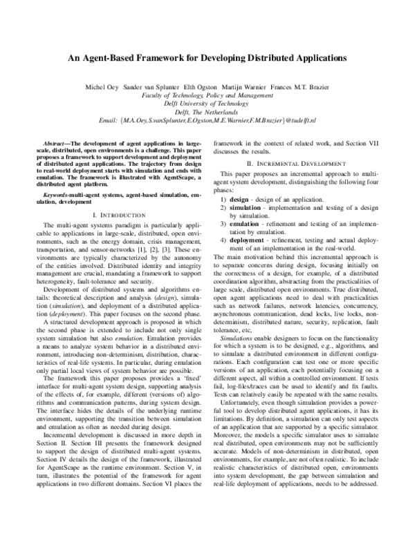Pdf An Agent Based Framework For Developing Distributed Applications Michel Oey
