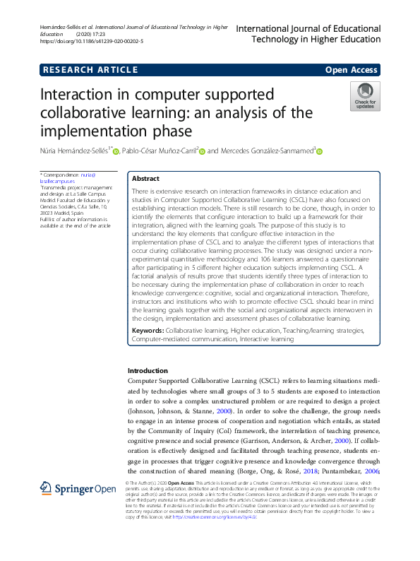 (PDF) Interaction in computer supported collaborative learning: an ...