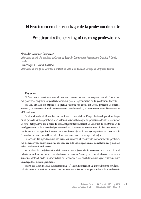 (PDF) El Practicum en el aprendizaje de la profesión docente Practicum in the learning of ...