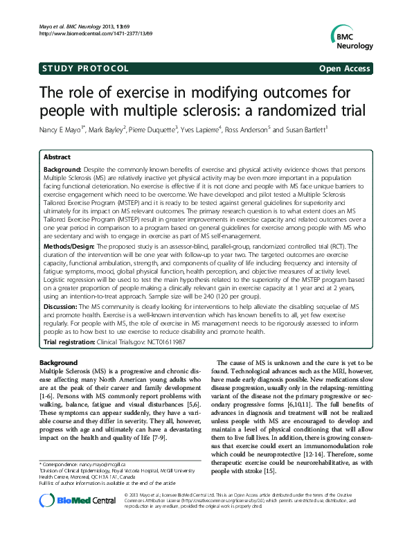 (PDF) BMC Neurology | Full text | The role of exercise in modifying