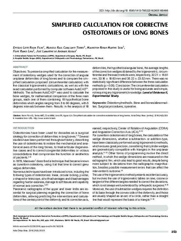 (PDF) Simplified Calculation for Corrective Osteotomies of Long Bones