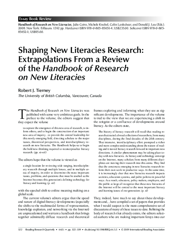 (PDF) Shaping New Literacies Research: Extrapolations From a Review of ...