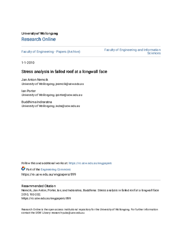 (PDF) Stress analysis in failed roof at a longwall face