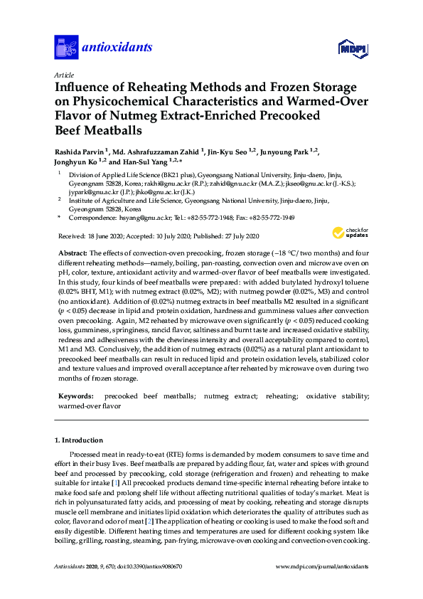 (PDF) Influence of Reheating Methods and Frozen Storage on ...