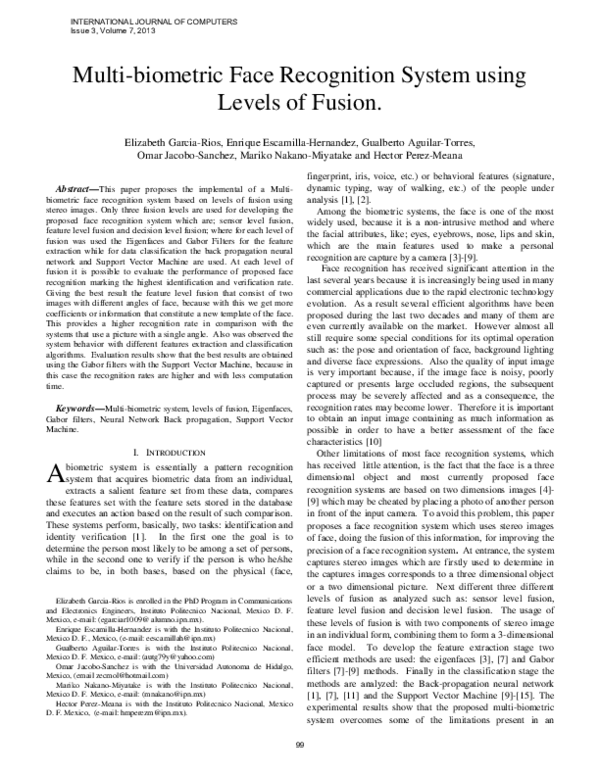 Pdf Multi Biometric Face Recognition System Using Levels Of Fusion