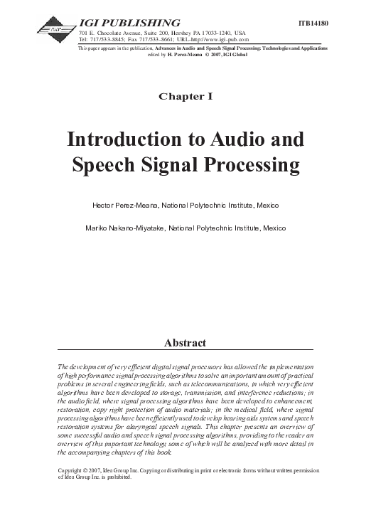 (PDF) Chapter . I Introduction . to . Audio . and . Speech . Signal ... (PDF) Chapter . I Introduction . to . Audio . and . Speech . Signal ...