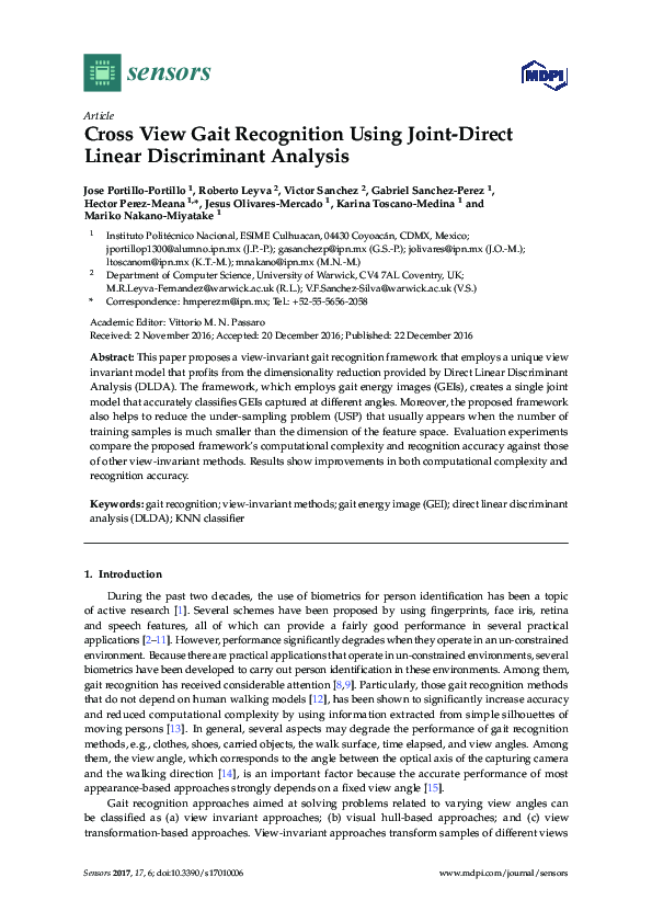 Pdf Cross View Gait Recognition Using Joint Direct Linear Discriminant Analysis