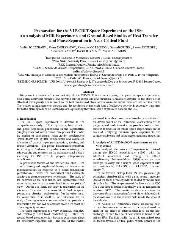 (PDF) Preparation for the VIP-CRIT Space Experiment on the ISS : An ...