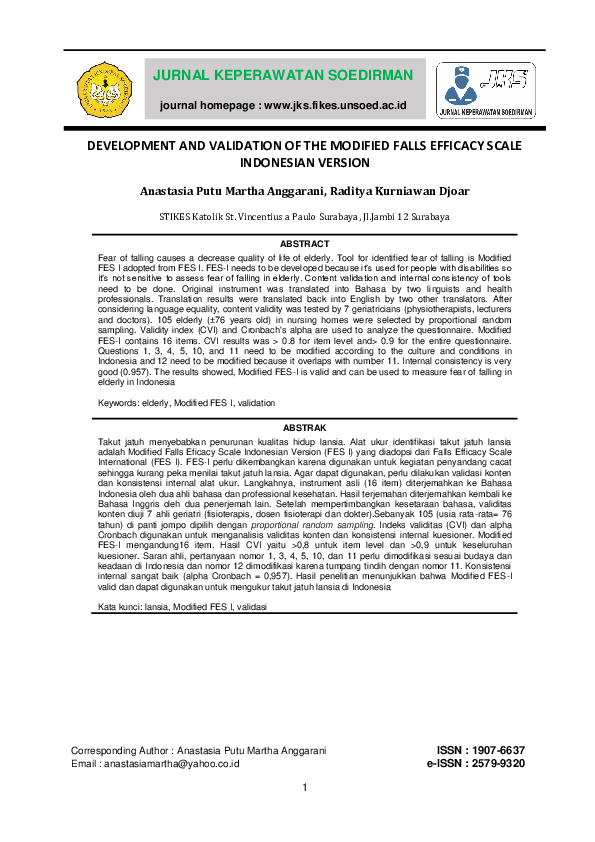 (PDF) Development and Validation of The Modified Falls Efficacy Scale ...