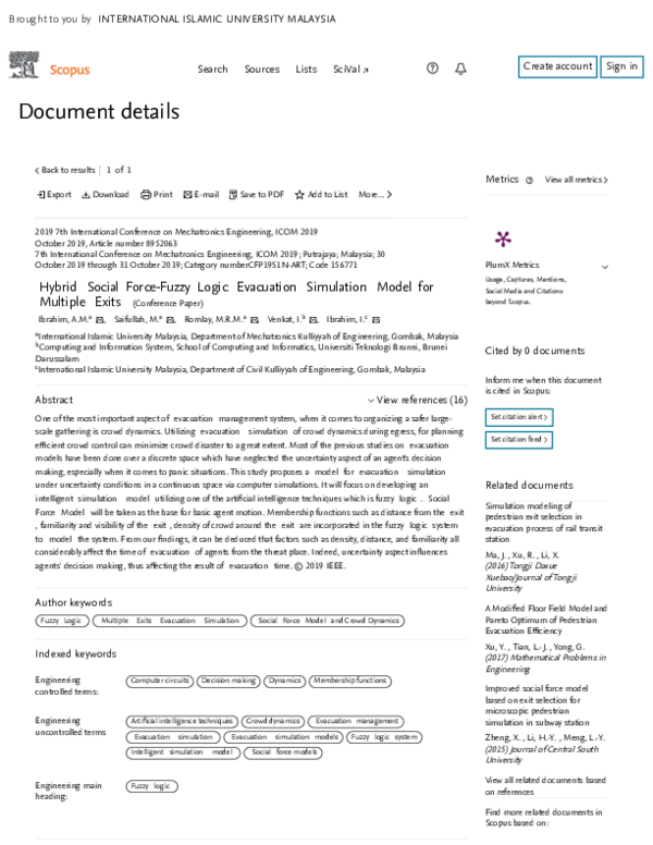 Pdf Hybrid Social Force Fuzzy Logic Evacuation Simulation Model For Multiple Exits