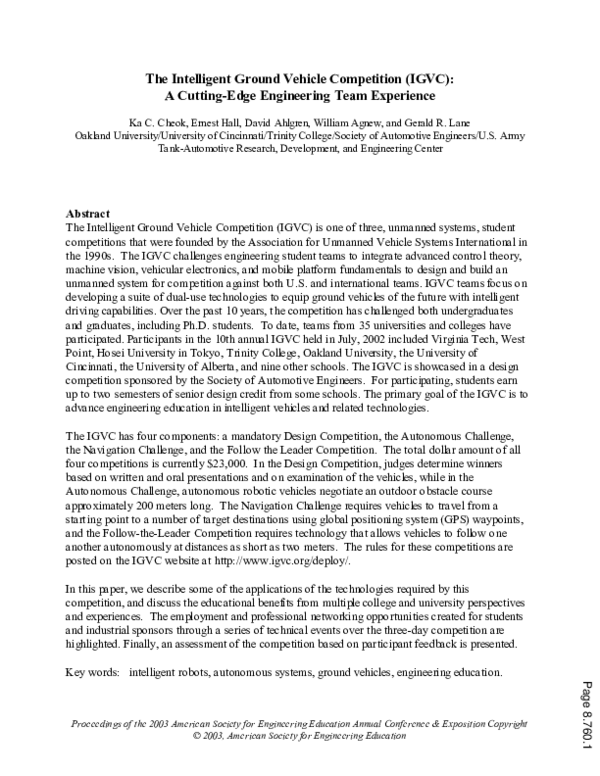 (PDF) The Intelligent Ground Vehicle Competition (IGVC): A cutting-edge ...