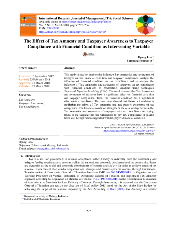 (PDF) The effect of tax amnesty and taxpayer awareness to taxpayer ...